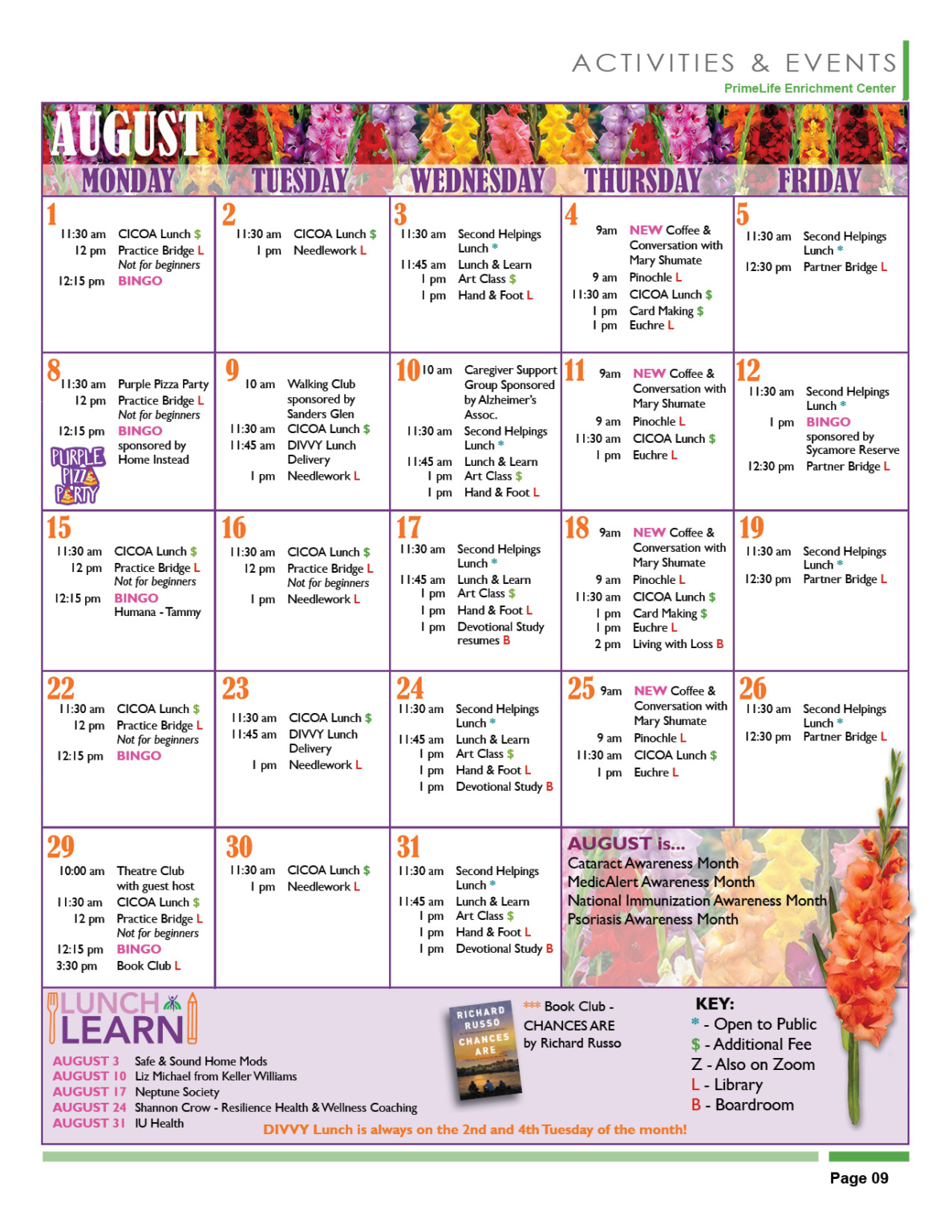 August Activities Calendar – PrimeLife Enrichment