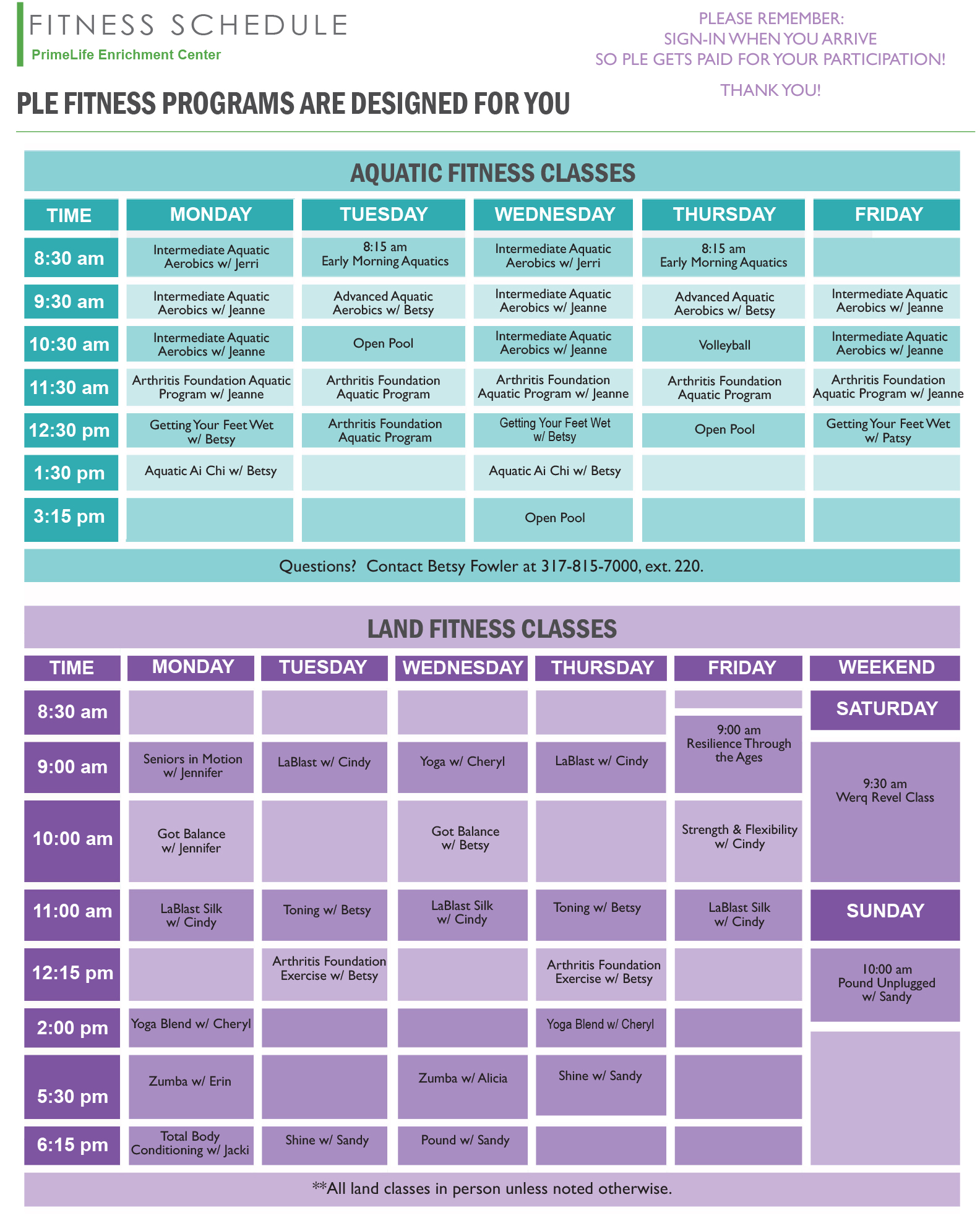 September Fitness Schedule – PrimeLife Enrichment
