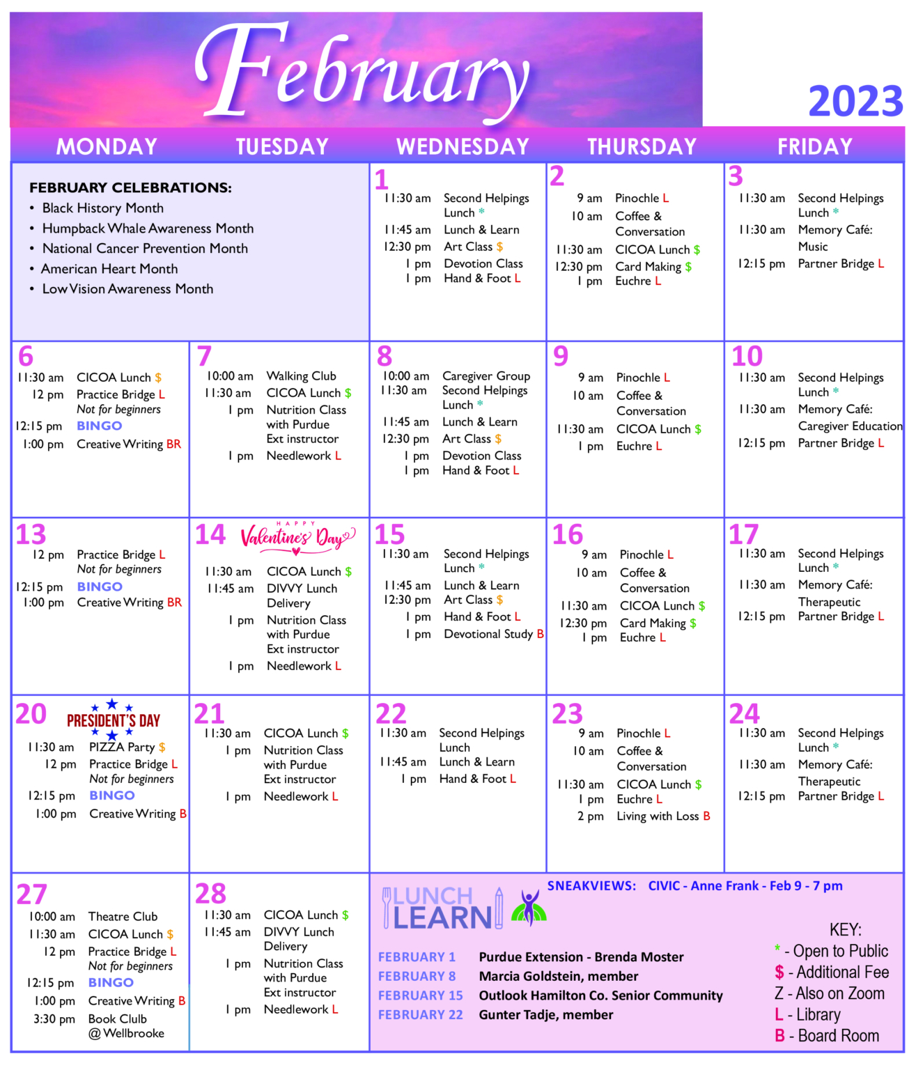 February Activities Calendar – PrimeLife Enrichment