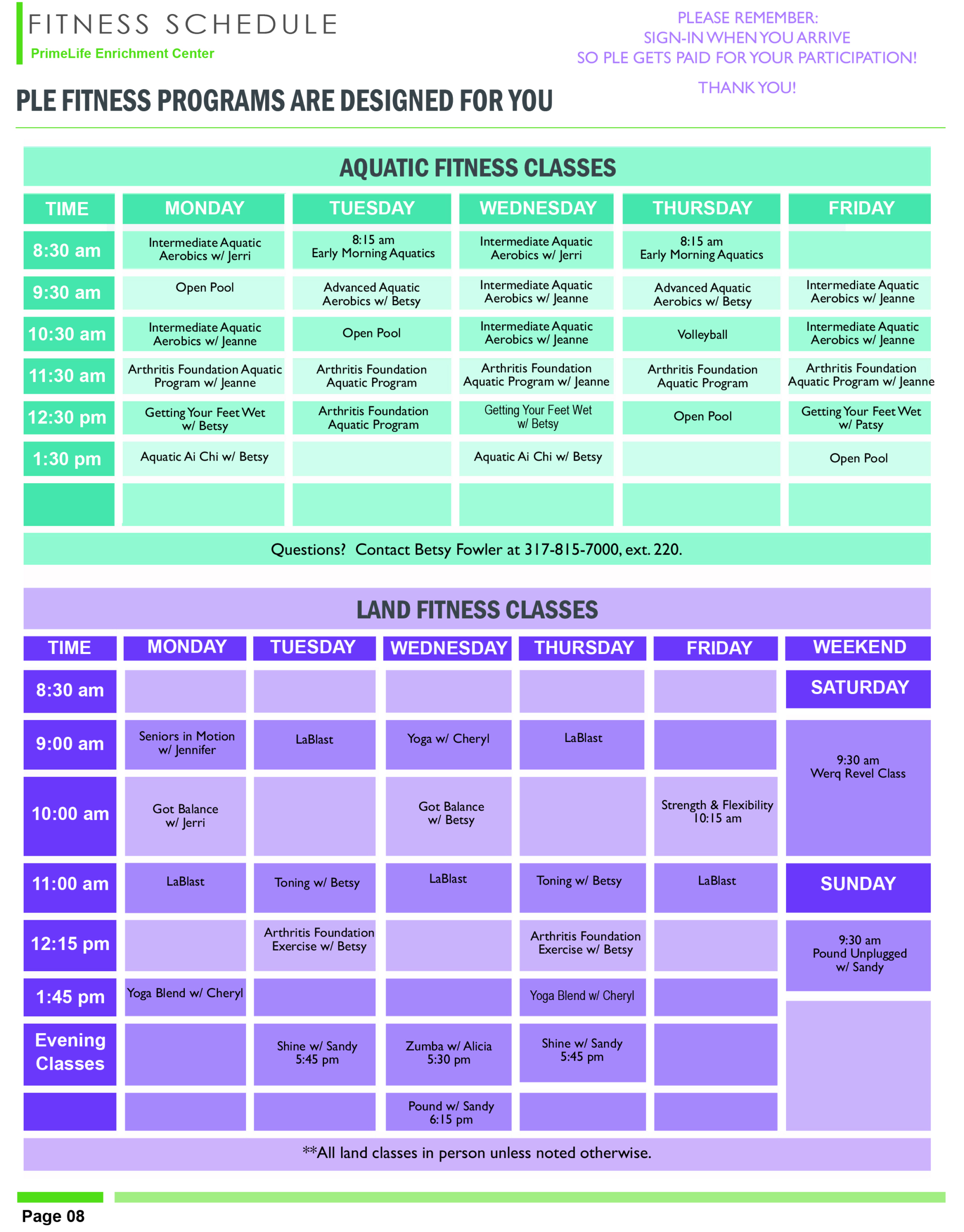 March Fitness Schedule – PrimeLife Enrichment