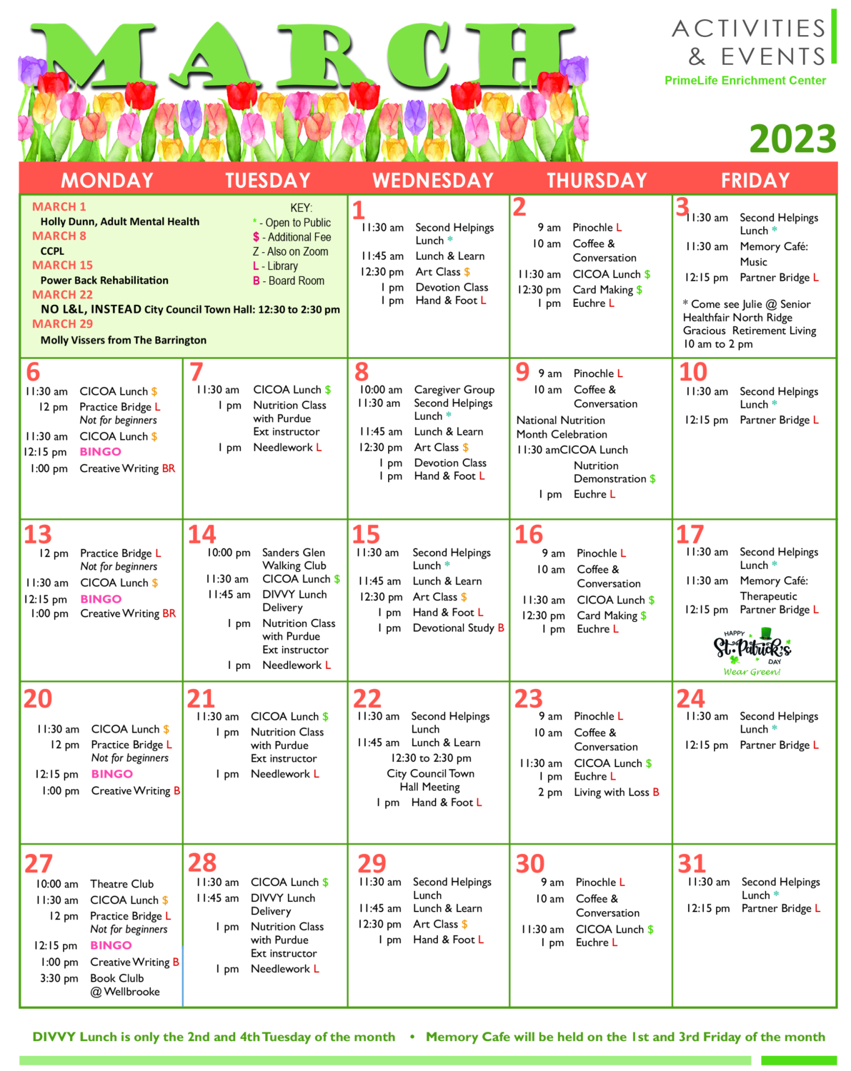 March Activities Calendar – PrimeLife Enrichment