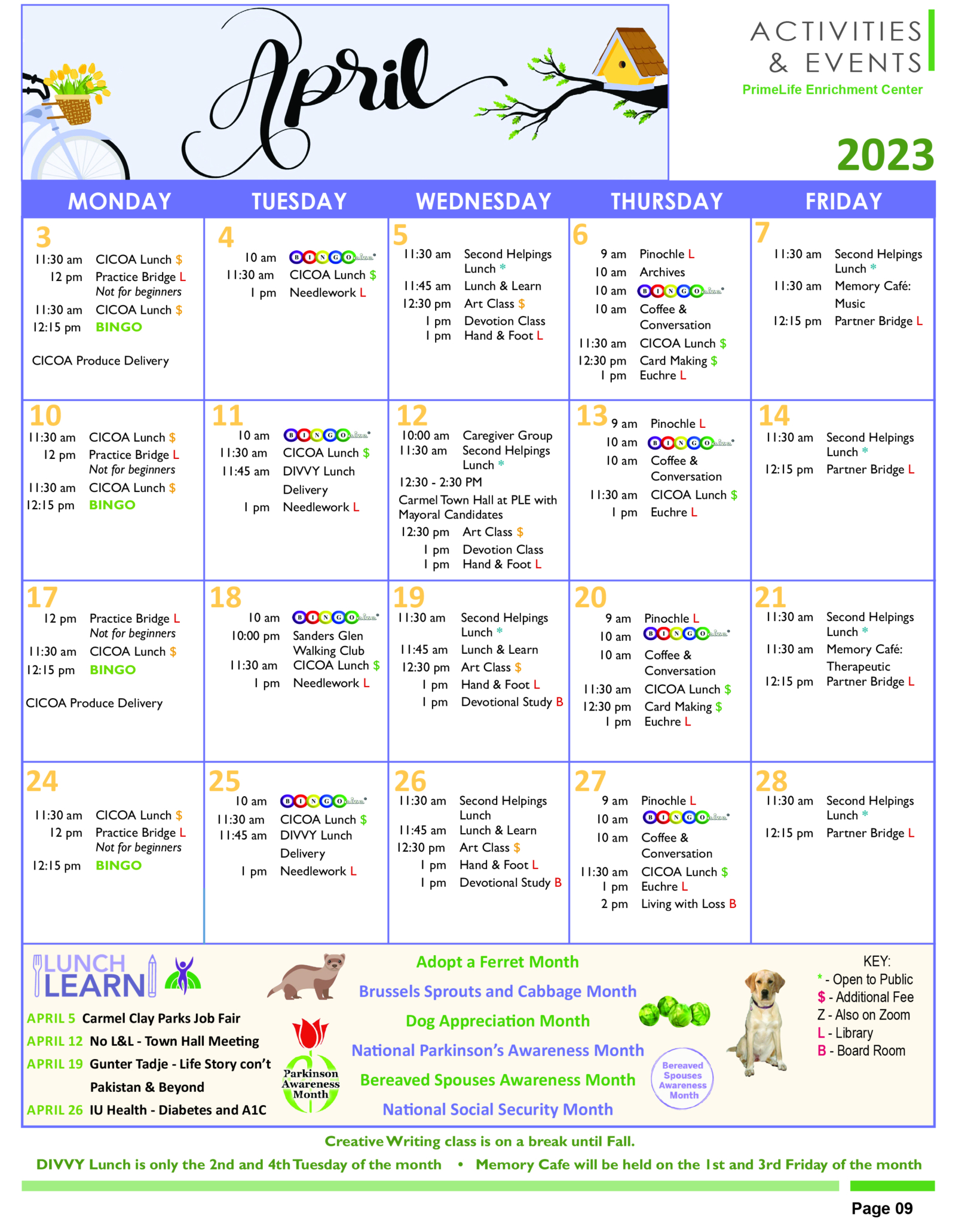 April Activities Calendar – PrimeLife Enrichment