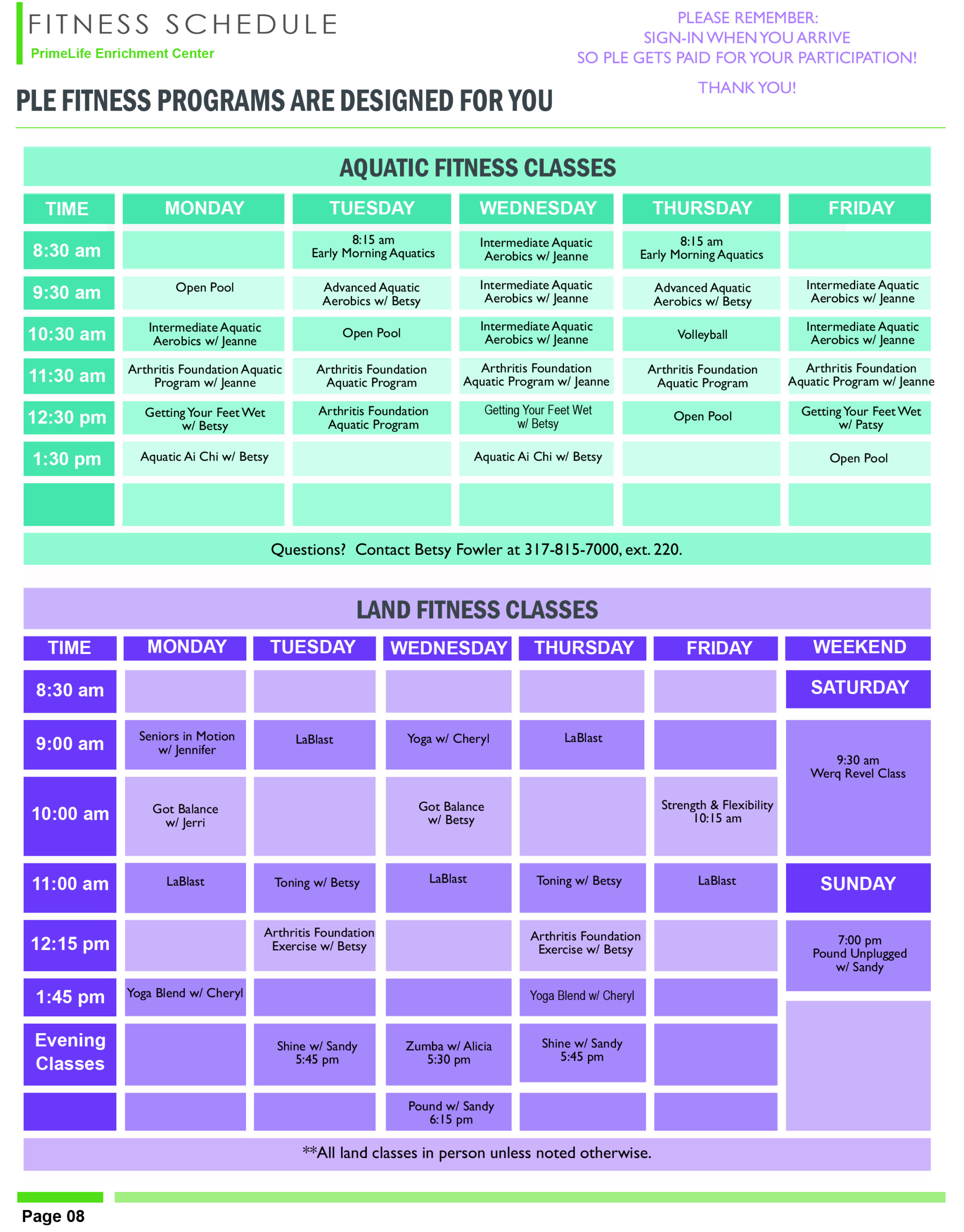 April Fitness Schedule – PrimeLife Enrichment