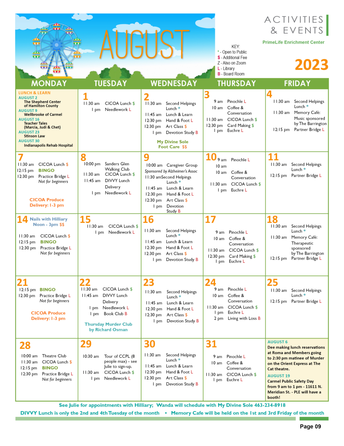 August 2023 Activities Calendar – PrimeLife Enrichment