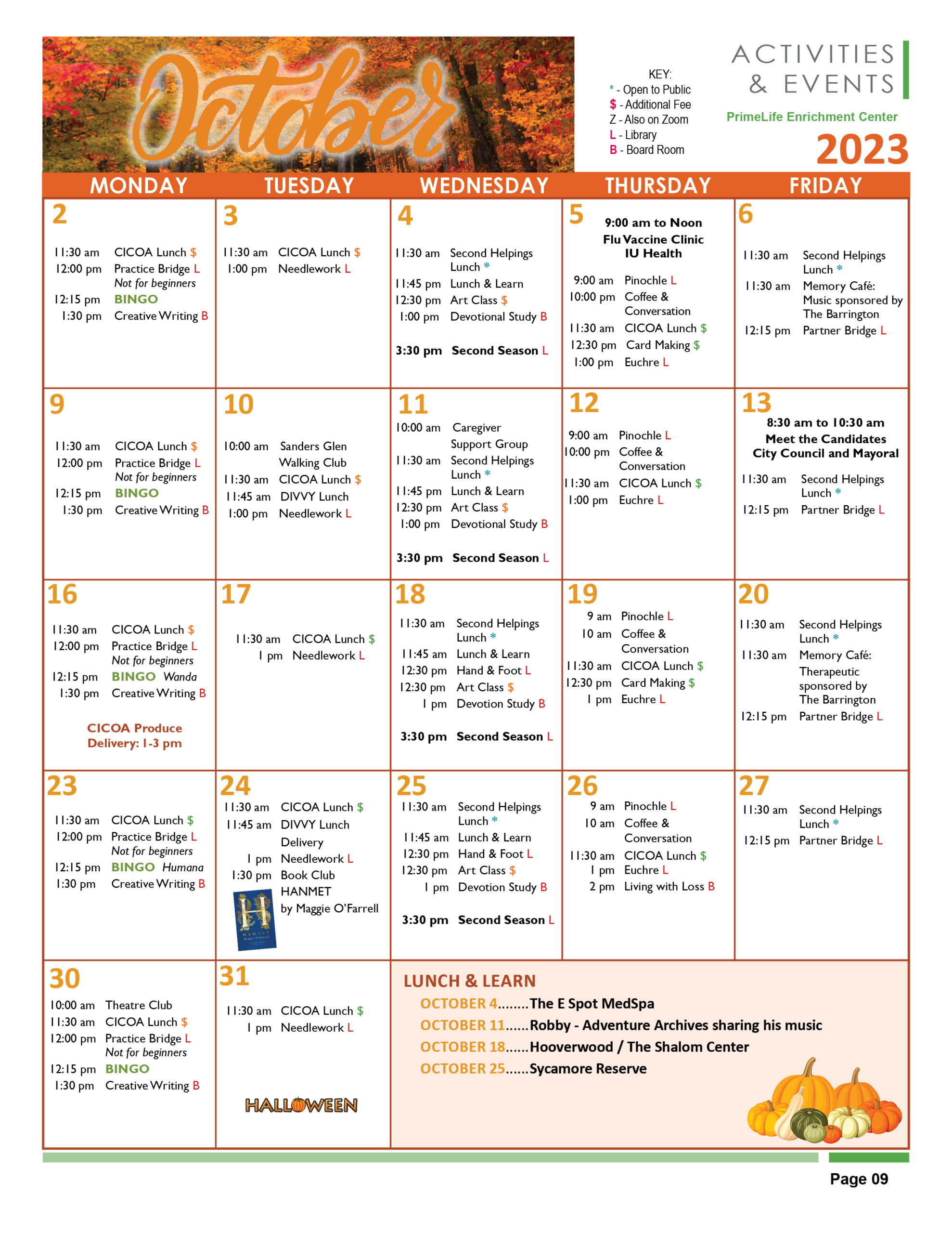 October 2023 Activities Calendar – PrimeLife Enrichment