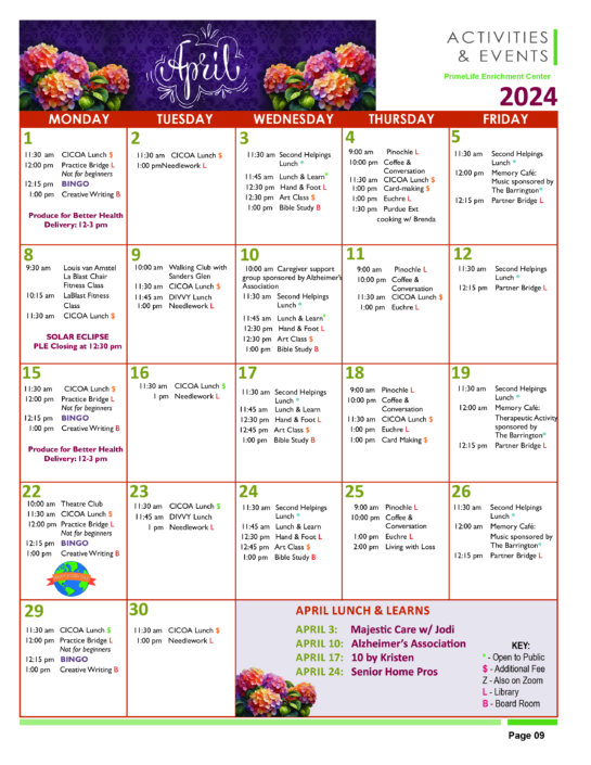 April 2024 Activities Calendar – PrimeLife Enrichment