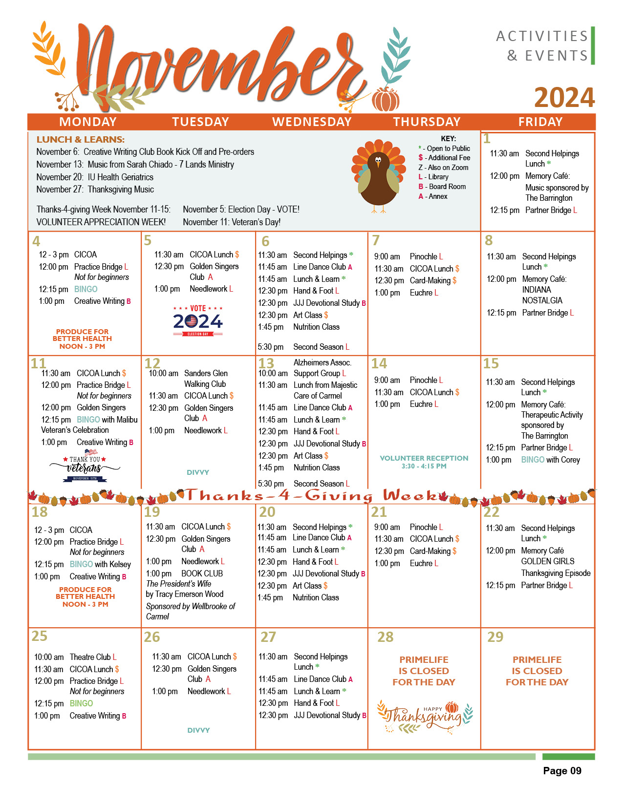 November 2024 Activities Calendar – PrimeLife Enrichment